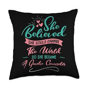 genetic counselor gifts and shirts so she became a genetic counselor throw pillow, 18x18, multicolor