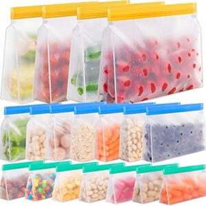 reusable storage bags stand up, 18 pack reusable sandwich bags, reusable freezer lunch bags, leakproof reusable bags silicone, reusable gallon bags(18pack-4large bags+7sandwich bags+7snack bags)