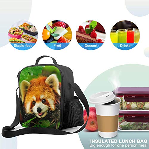 PrelerDIY Red Panda Lunch Box - Insulated Lunch Box for Kids Funny 3D Design with Side Pocket & Shoulder Strap Lunch Bag Perfect for School/Camping/Hiking/Picnic/Beach/Travel