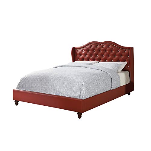 Faux Leather Upholstered Queen Size Bed, Burgundy