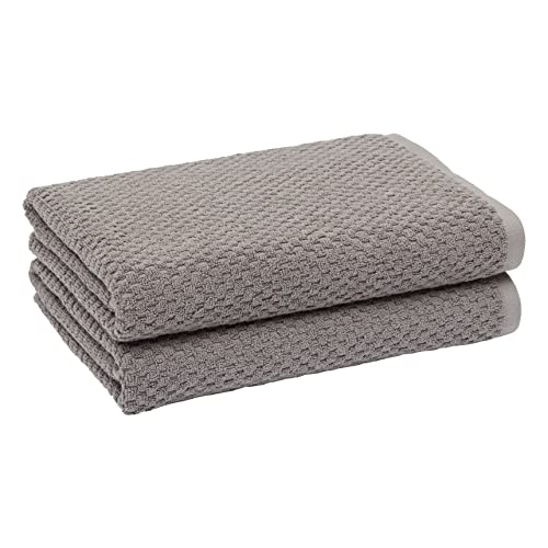 Amazon Basics Odor Resistant Textured Bath Towel, 30 x 54 Inches - 2-Pack, Cotton, Dark Gray