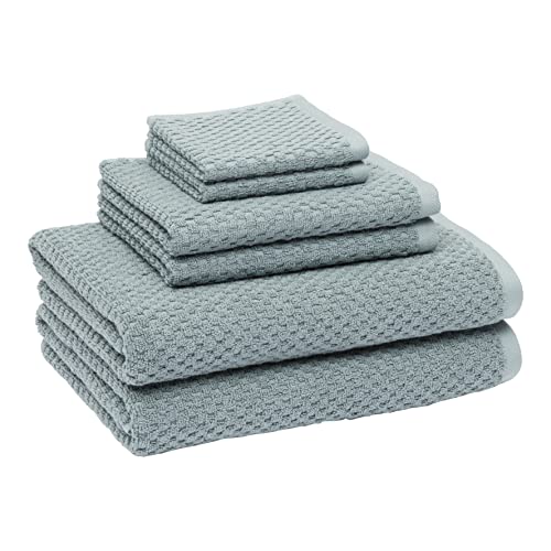 Amazon Basics Odor Resistant Textured Bath Towel Set - 6-Pieces,Cotton, Teal