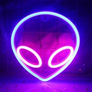 alien neon signs, led alien night lights for kid's gift, birthday party, christmas, game office wall art decoration sign party supply gift-blue and pink