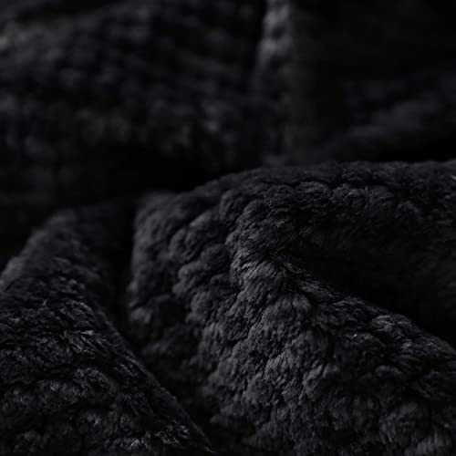 SOCHOW Waffle Sherpa Fleece Throw Blanket, Super Soft Fuzzy Warm, Lightweight Fluffy Reversible Plush Blanket for Bed Sofa Couch, 60 x 80 Inches Black