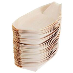 hemoton 100pcs bamboo wooden boat disposable sushi boat wooden boat serving tray sushi tray food container wood bowl cake tool 3inch