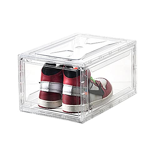 AFULILI Magnetic Shoe Storage Boxes Stackable Front Open Acrylic Organizer Sneaker Display Case for Shoe or Collections Clear Closet Shelf (Clear)