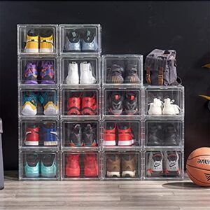 AFULILI Magnetic Shoe Storage Boxes Stackable Front Open Acrylic Organizer Sneaker Display Case for Shoe or Collections Clear Closet Shelf (Clear)