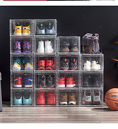 AFULILI Magnetic Shoe Storage Boxes Stackable Front Open Acrylic Organizer Sneaker Display Case for Shoe or Collections Clear Closet Shelf (Clear)