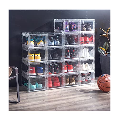 AFULILI Magnetic Shoe Storage Boxes Stackable Front Open Acrylic Organizer Sneaker Display Case for Shoe or Collections Clear Closet Shelf (Clear)