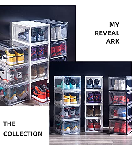 AFULILI Magnetic Shoe Storage Boxes Stackable Front Open Acrylic Organizer Sneaker Display Case for Shoe or Collections Clear Closet Shelf (Clear)