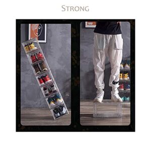 AFULILI Magnetic Shoe Storage Boxes Stackable Front Open Acrylic Organizer Sneaker Display Case for Shoe or Collections Clear Closet Shelf (Clear)