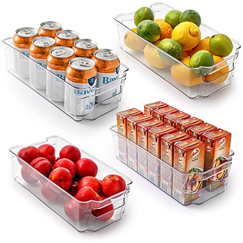 Zulay 4 Pack Clear Refrigerator Organizer Bins - Medium Fridge Organizers and Storage Clear - Ideal Freezer Organizer Bins, Refrigerator Storage Containers, Kitchen Cabinets, Pantry Organization