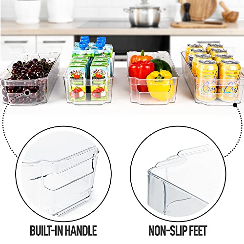 Zulay 4 Pack Clear Refrigerator Organizer Bins - Medium Fridge Organizers and Storage Clear - Ideal Freezer Organizer Bins, Refrigerator Storage Containers, Kitchen Cabinets, Pantry Organization