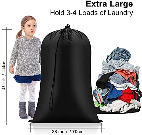 Luminesk Extra Large Laundry Bags 2 Pack 28'' x 45'' Heavy Duty XL Organizer Bag Fit Laundry Hamper Basket College Travel Dorm Tear Resistant Drawstring Dirty Cloth Storage, Three Loads of Clothes Black