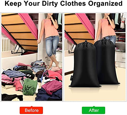 Luminesk Extra Large Laundry Bags 2 Pack 28'' x 45'' Heavy Duty XL Organizer Bag Fit Laundry Hamper Basket College Travel Dorm Tear Resistant Drawstring Dirty Cloth Storage, Three Loads of Clothes Black