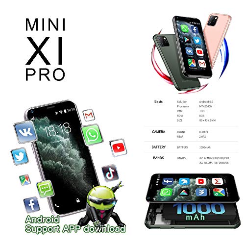 Mini Smartphone iLight 11 Pro The World's Smallest Android Mobile Phone, Super Small Micro 2.5in Touch Screen Global Unlocked Great for Kids 1GB RAM / 8GB ROM Tiny iPhone XI Pro Look Alike