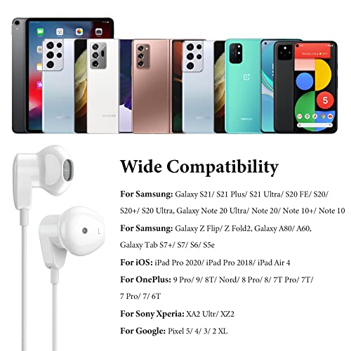 USB C Headphones for iPad Pro,USB Type C Earphones HiFi Stereo USB C Wired Earbuds with Microphone Volume Control for Samsung S23 Ultra S22 S21 S20 FE Note20 A53 Z Flip,Pixel 7 6 6a 5 4,OnePlus 10 9