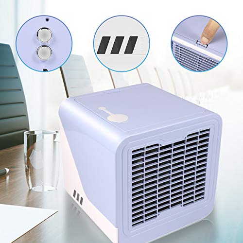 Geohee Portable Air Conditioner,Personal Air Cooler with 3-Speeds,Mini Air Conditioner with LED Light,Desktop Cooling Fan with Handle,Suitable for RoomOffice,Blue