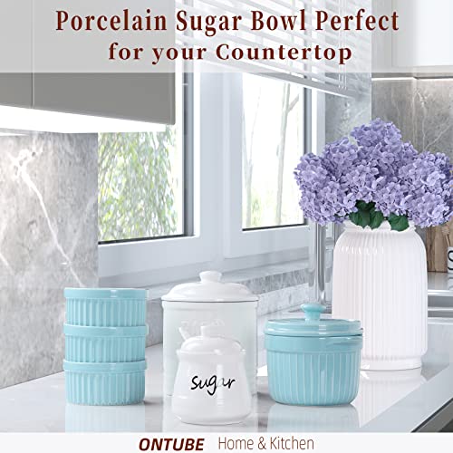 ONTUBE Ceramic Sugar Bowl with Lid and Spoon 12oz (White)