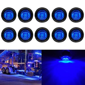 keing 10 pack sealed waterproof mini round 3/4 inch blue led marker lights signal light 12v for trailer truck bus pickup van atv rv lorry caravan, 5 years warranty