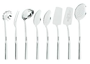 viking culinary 304 stainless steel kitchen utensil set, 8 piece, ergonomic stay-cool handles, dishwasher safe, silver