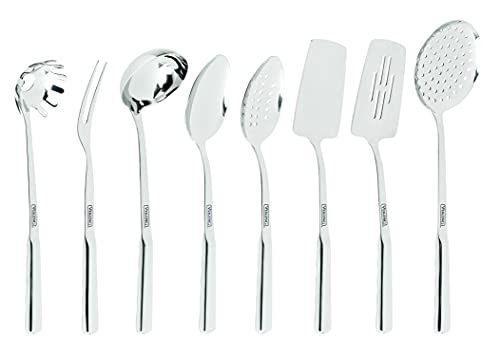 Viking Culinary 304 Stainless Steel Kitchen Utensil Set, 8 Piece, Ergonomic Stay-Cool Handles, Dishwasher Safe, Silver