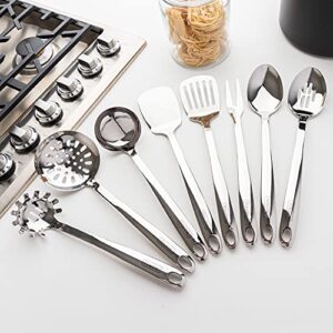 Viking Culinary 304 Stainless Steel Kitchen Utensil Set, 8 Piece, Ergonomic Stay-Cool Handles, Dishwasher Safe, Silver