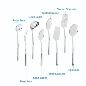 Viking Culinary 304 Stainless Steel Kitchen Utensil Set, 8 Piece, Ergonomic Stay-Cool Handles, Dishwasher Safe, Silver