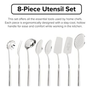 Viking Culinary 304 Stainless Steel Kitchen Utensil Set, 8 Piece, Ergonomic Stay-Cool Handles, Dishwasher Safe, Silver