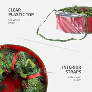 ZOBER 2-Pack Christmas Wreath Storage Container Clear Top 24-Inch, Breathable Non-Woven Material - Dual-Zippered Holiday Wreath Storage Bag & Durable Handles, Protect Artificial Xmas Wreaths