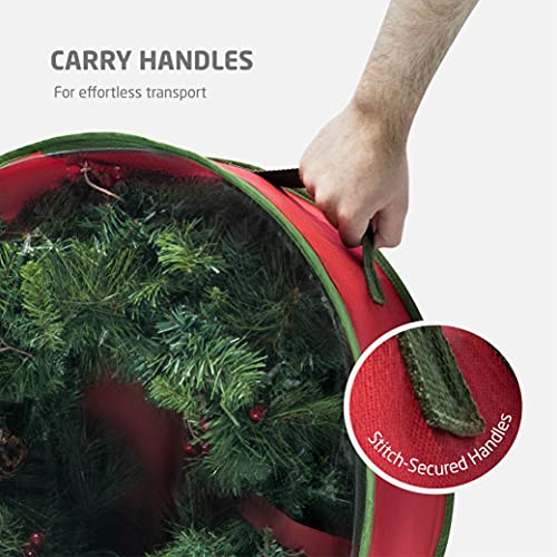 ZOBER 2-Pack Christmas Wreath Storage Container Clear Top 24-Inch, Breathable Non-Woven Material - Dual-Zippered Holiday Wreath Storage Bag & Durable Handles, Protect Artificial Xmas Wreaths