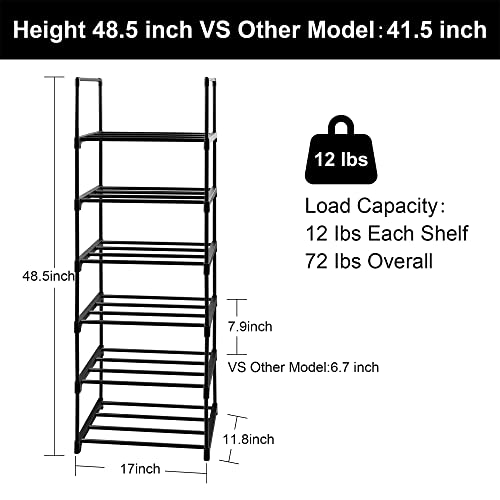 Easyhouse 6 Tier Tall Shoe Rack for Closet Entryway, Metal Sturdy Shoe Shelf Storage Organizer, Vertical Small Space Large Capacity for 12-16 Pairs of Shoes