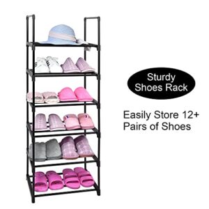 Easyhouse 6 Tier Tall Shoe Rack for Closet Entryway, Metal Sturdy Shoe Shelf Storage Organizer, Vertical Small Space Large Capacity for 12-16 Pairs of Shoes