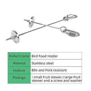 Bird Food Holder,Stainless Steel Bird Feeder, Parrot Bird Fruit Vegetable Stick Holder,Bird Treat Skewer,Foraging Toy(1 Small & 1Large)