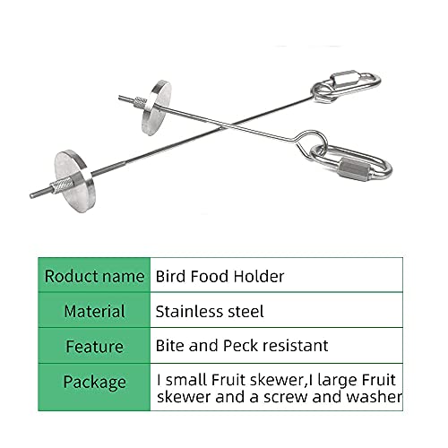 Bird Food Holder,Stainless Steel Bird Feeder, Parrot Bird Fruit Vegetable Stick Holder,Bird Treat Skewer,Foraging Toy(1 Small & 1Large)