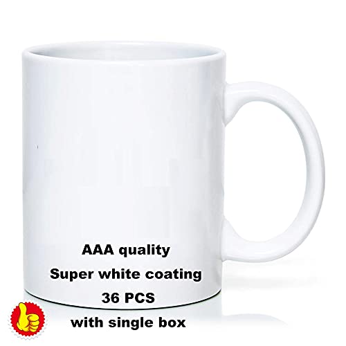 11oz Sublimation Mugs Sublimation Blank Cups Ceramic White Coffee Mugs,Blank Coated Cup, Blank White Mug,Sublimation Blanks Mugs,Milk, Hot Cocoa,Tea, Latte and DIY Yourself , Case of 36pcs