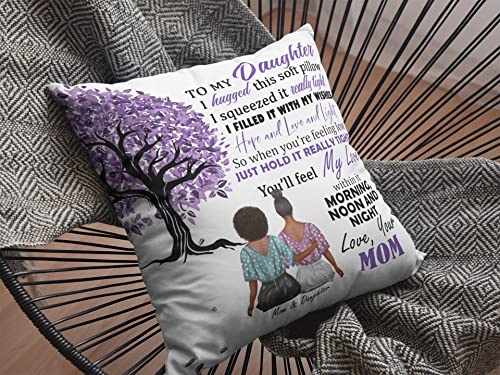 Artgearify Personalized to My Daughter, I Hugged This Soft Pillow, Customize Your Clothes Hair Names, Mom to Daughter Pillow, Decorative Throw Pillows (14" x 14")