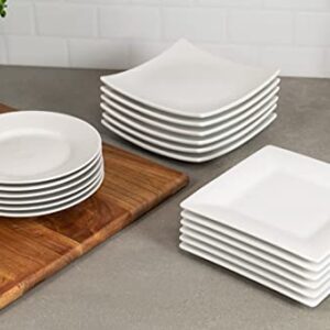 10 Strawberry Street Ceramic Simply White 6" Square Appetizer Plate, Set of 6