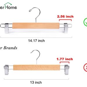 Amber Home 14.17" Solid Natural Wooden Pant Skirt Hangers 24 Pack, Bottom Hangers for Slacks Trousers Jeans with 2-Adjustable Anti-Rust Clips (Natural, 24 Pack)