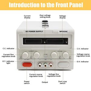 DC Power Supply Variable 0-30V 0-20A, Adjustable Switching Regulated DC Bench Power Supply, High Precision 4-Digit Multiple Protection