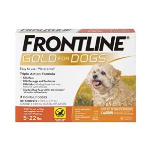 frontline gold flea & tick treatment for small dogs up to 5 to 22 lbs, pack of 3