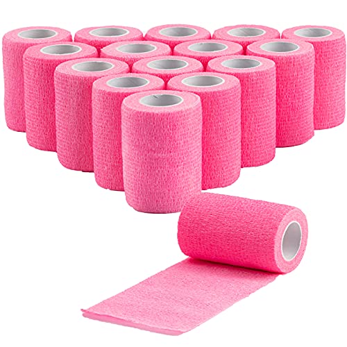 16 Pack Self Adhesive Bandage Wrap 3 inch, Coban Wrap Self Sticking Bandage Wrap, Wound Wrap Self Adherent for Wrist Ankle Sprains, Swelling, Vet Wrap for Animals Pet(Pink)