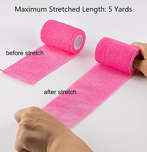 16 Pack Self Adhesive Bandage Wrap 3 inch, Coban Wrap Self Sticking Bandage Wrap, Wound Wrap Self Adherent for Wrist Ankle Sprains, Swelling, Vet Wrap for Animals Pet(Pink)