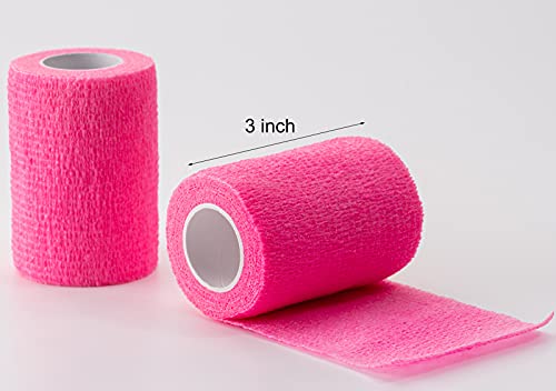 16 Pack Self Adhesive Bandage Wrap 3 inch, Coban Wrap Self Sticking Bandage Wrap, Wound Wrap Self Adherent for Wrist Ankle Sprains, Swelling, Vet Wrap for Animals Pet(Pink)