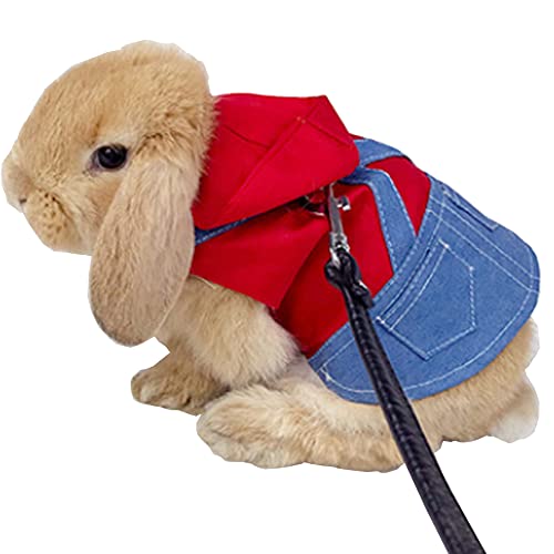 Anelekor Small Pet Costume Rabbit Clothes Ferret Hoodies Sweatshirt Bunny Vest Harness and Leash Set Kitten Sweater Small Animals Outfits for Chihuahua Kitty Mini Dog and Small Breeds (A, S)