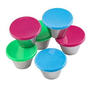 5 oz Round Stainless Steel Ramekins, Pack of 6 with Assorted Color Lids