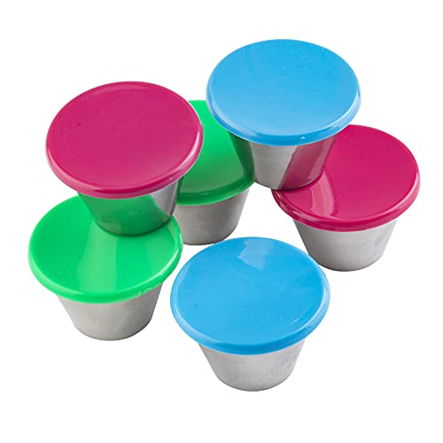 5 oz Round Stainless Steel Ramekins, Pack of 6 with Assorted Color Lids