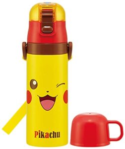 skater skdc4-a children's 2-way stainless steel water bottle with cup, pikachu, 21 face, pokemon, 15.2 fl oz (430 ml)