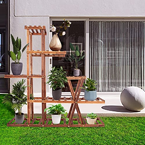 UMEIJA Plant Stand for Indoor Plants Outdoor Wooden Tiered Plant Shelf 6 Tier 13 Potted Multiple Plants Large Flower Stands Gardening Pots Accessories Fit Patio Balcony Living Room Bedroom