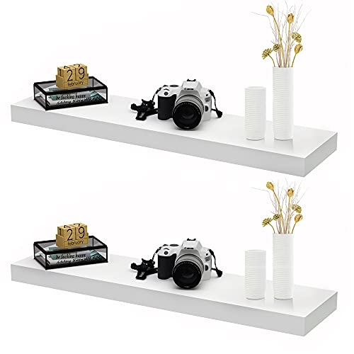 RANK 9.25" Deep White Floating Shelves 2 Pack, Wall Shelf Display Floating Shelf, 36" L